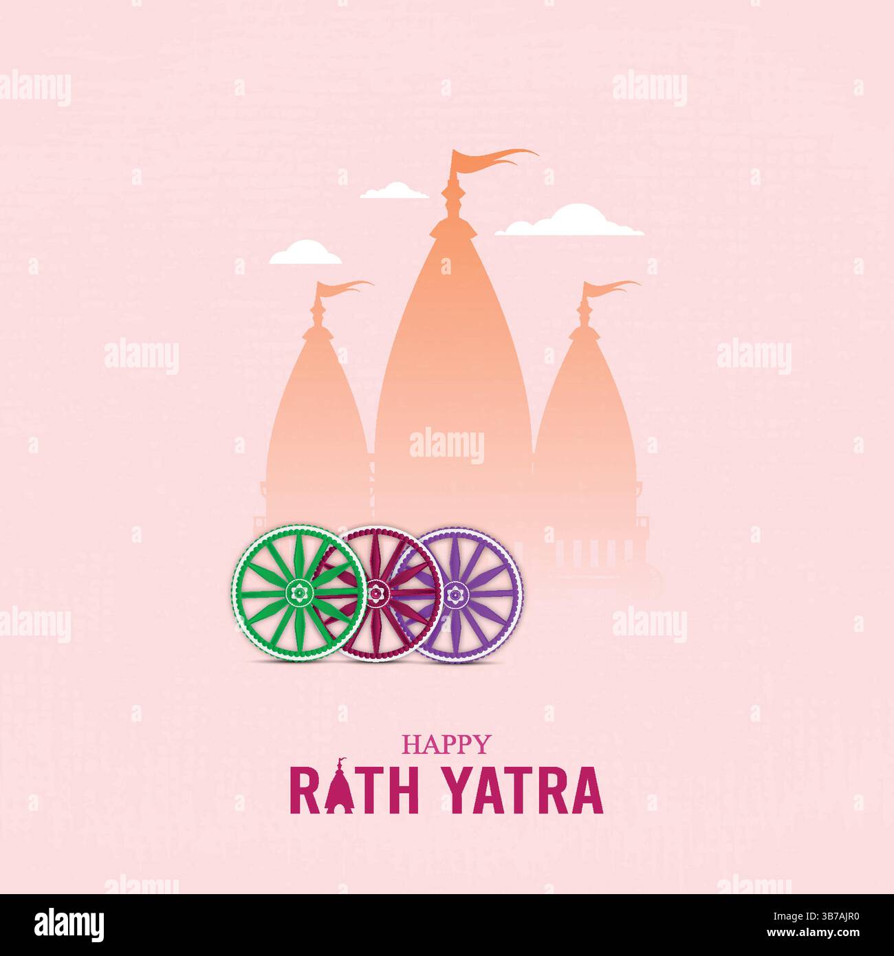 Happy Rath Yatra Banner with Temple Spires and Chariot Wheels Stock ...