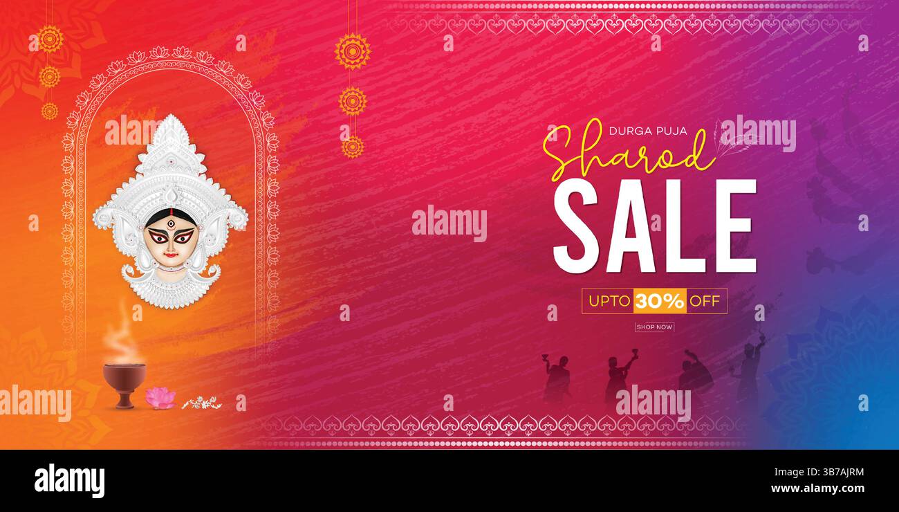 Durga Puja Sharad Sale Banner with Goddess Durga Idol and Offers Stock ...