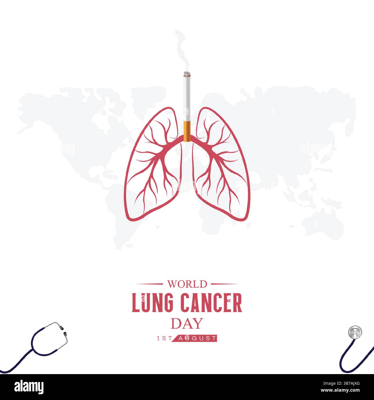 World Lung Cancer Day illustration with lungs cigarette and world map ...