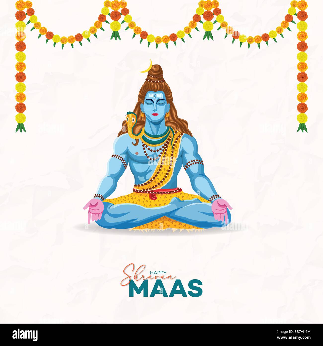 Lord Shiva in Meditation with Decorative Garlands and Happy MAAS Text ...