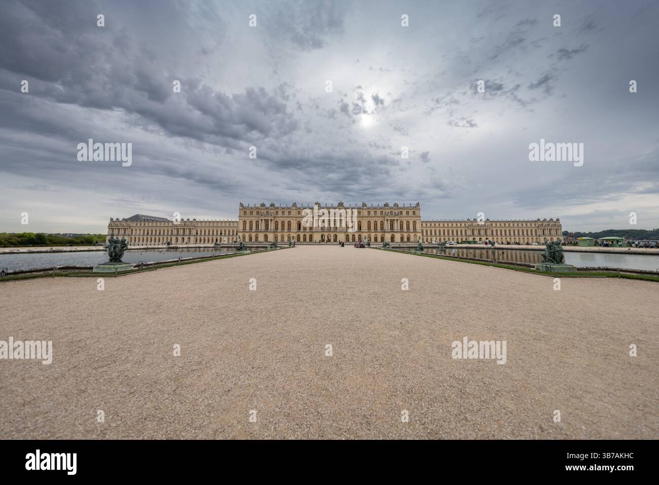 Scenic view of the Royal Palace of Versailles seen from its historic gardens in Versailles ...