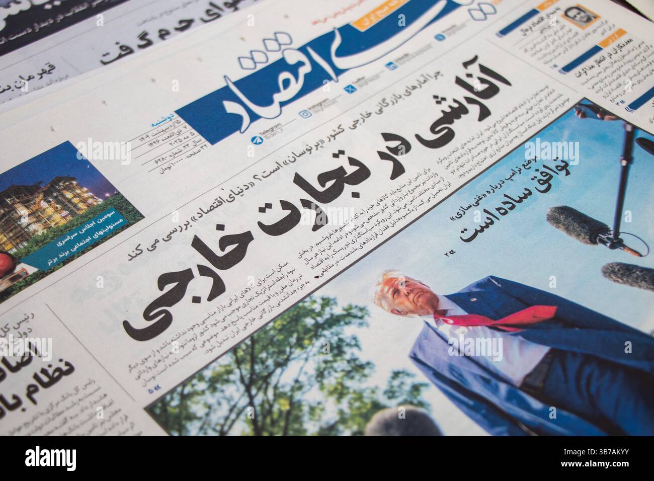 Tehran, Iran. 05th May, 2025. The front-page headline of an Iranian ...