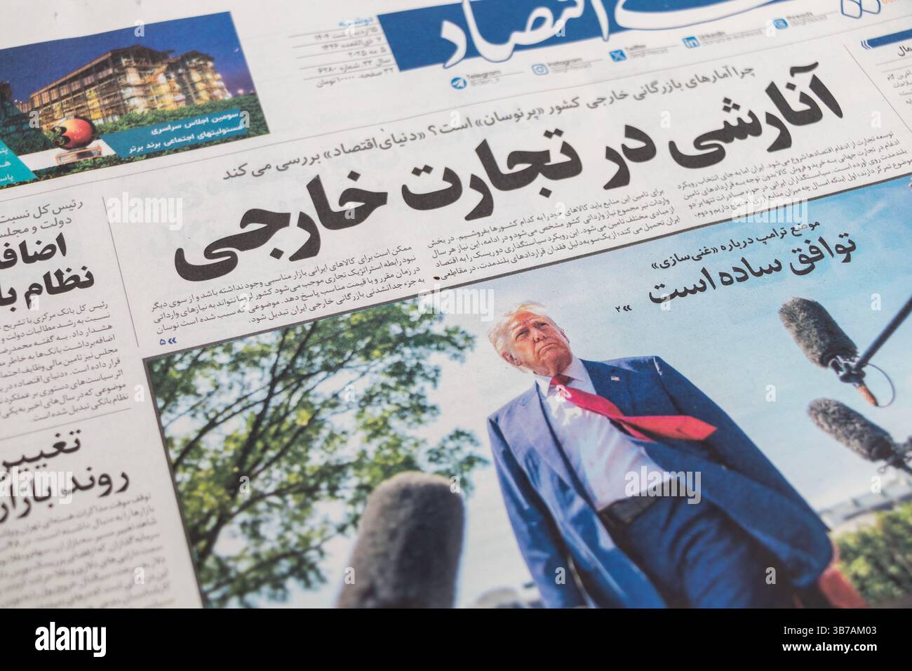 Tehran, Iran. 05th May, 2025. The front-page headline of an Iranian ...