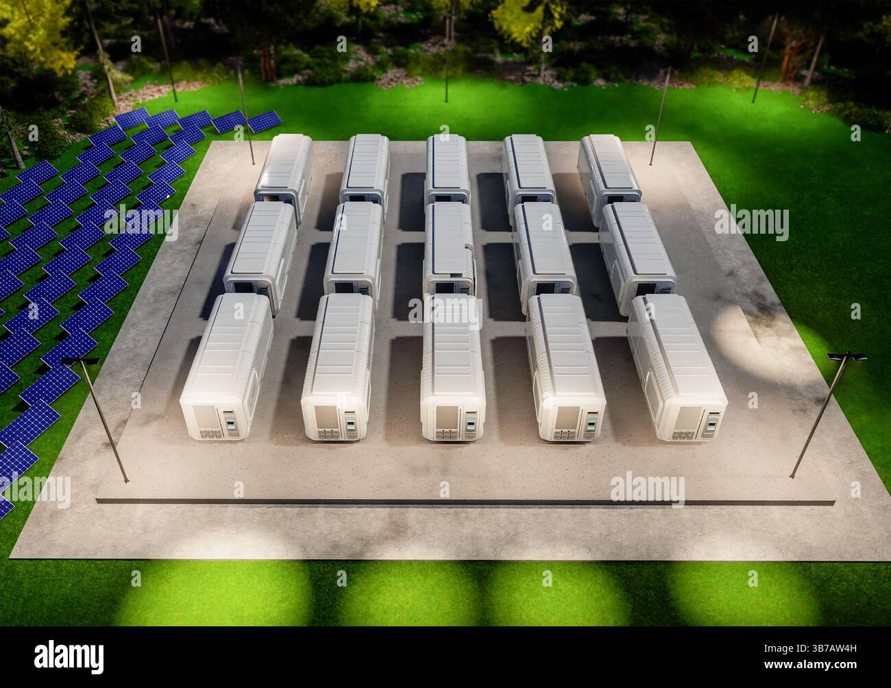 3d rendering group of energy storage systems or battery container units ...