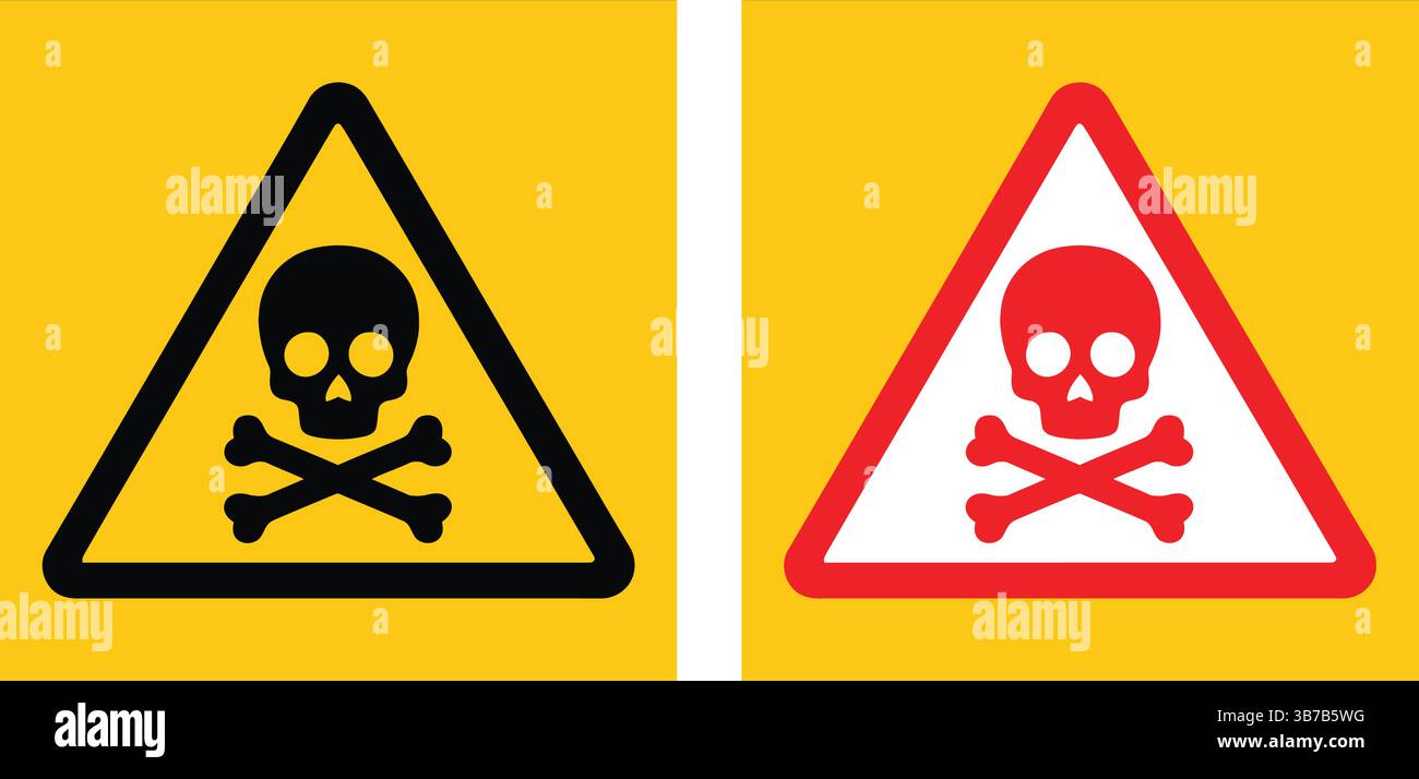 Skull-based warning graphics for health hazards. Toxic hazard warning signs with skull and ...