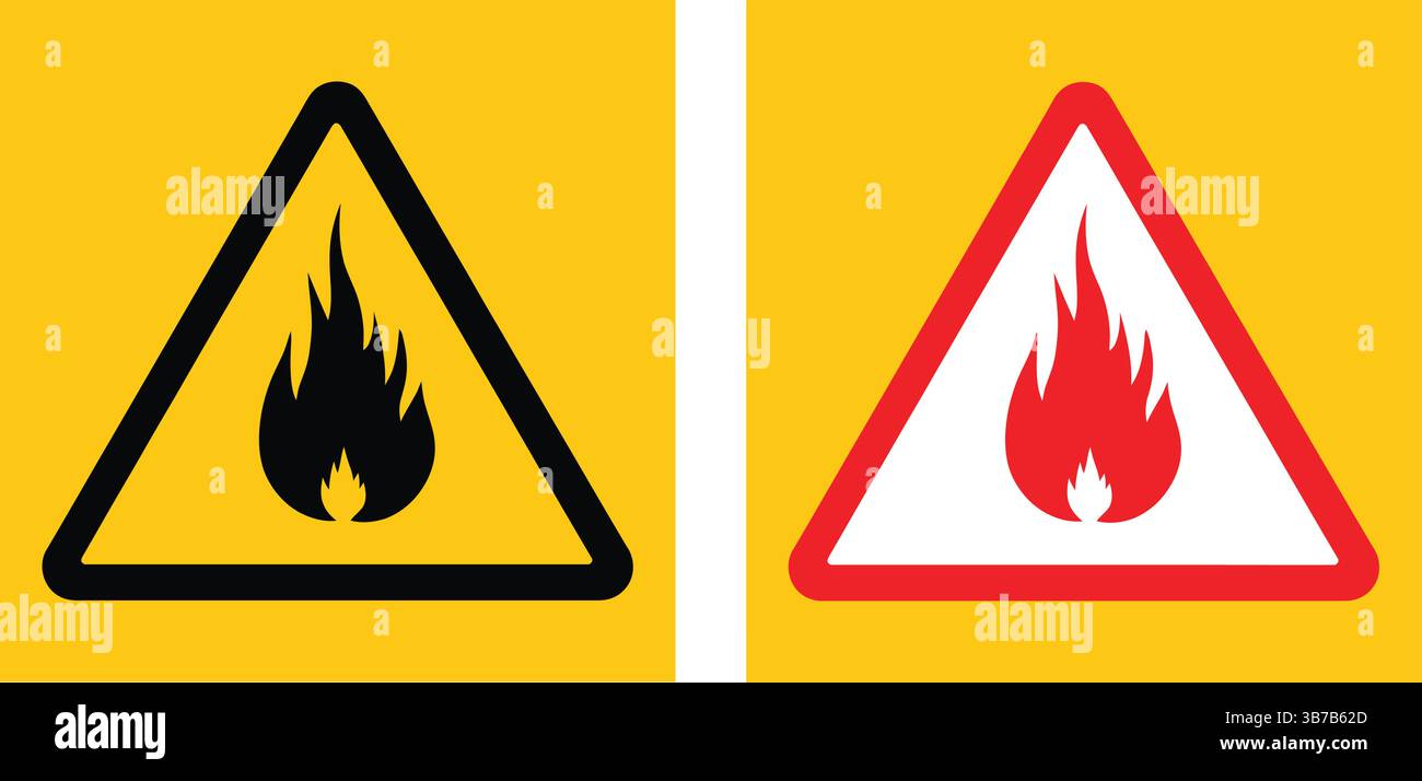 Triangular warning signs for fire risk. Suitable for hazardous material ...