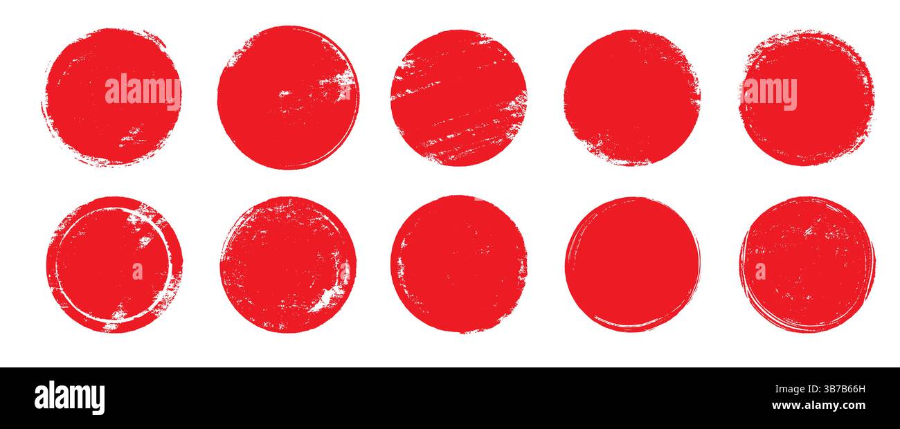 Japan circle red sun brush stamp watercolor paint shape sets. Hand ...
