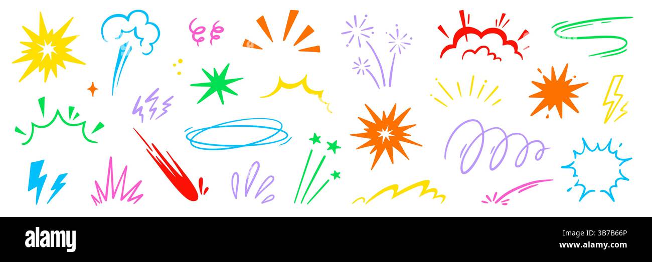 Cartoon comic element speed effect doodle line set. Comic boom motion ...