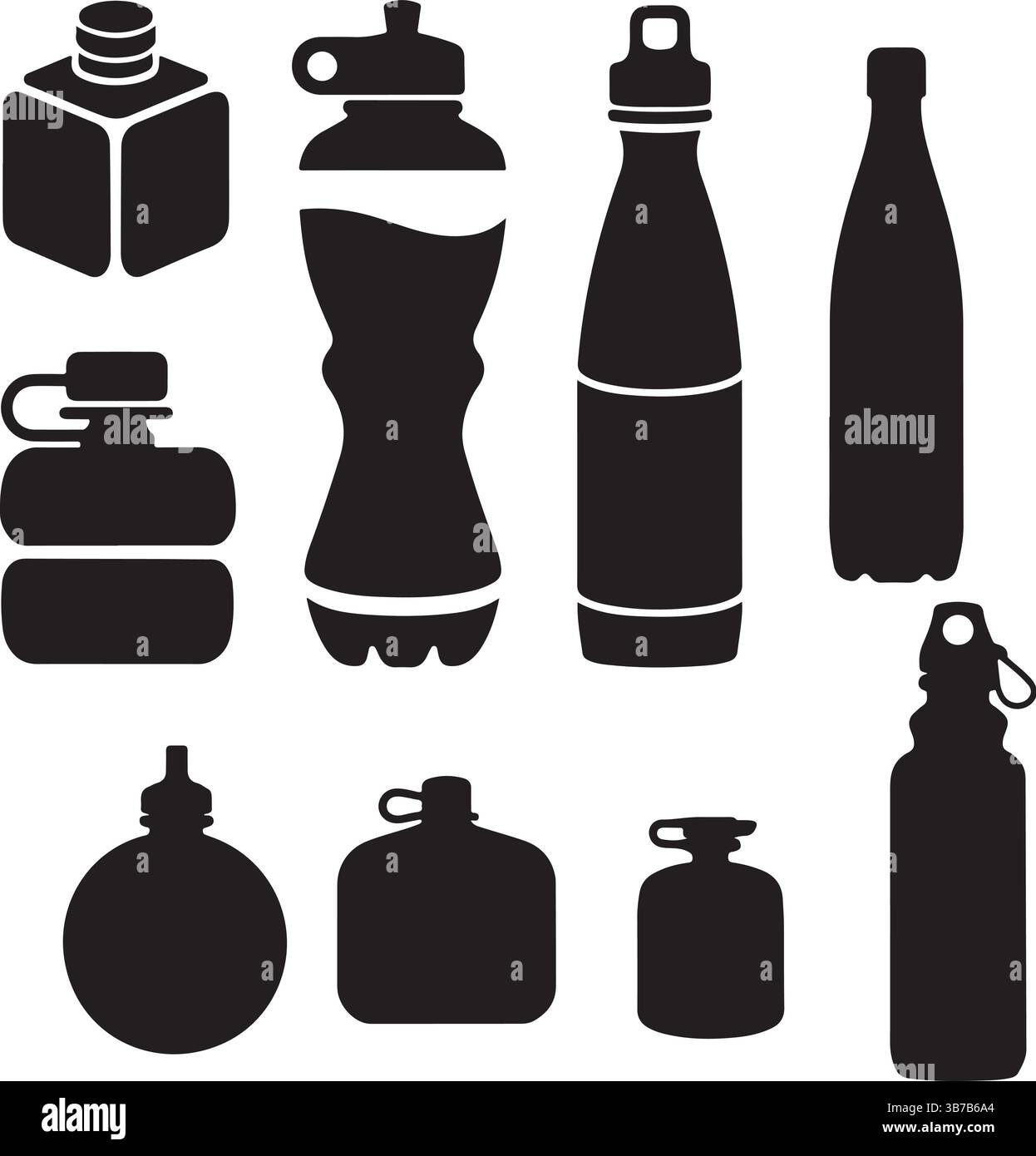 set of vector VARIOUS WATER BOTTLE camping water bottle silhouette ...