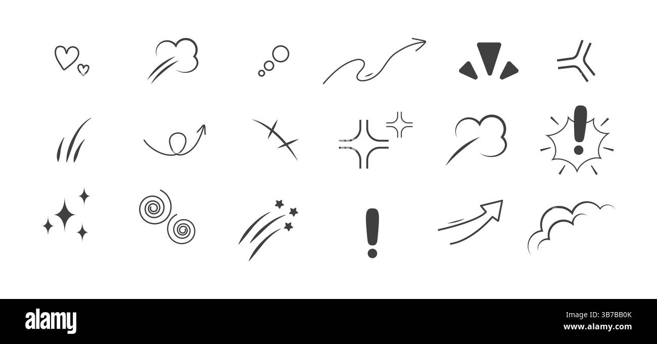 Anime Emotion effect collection. Doodle manga big set. Character ...