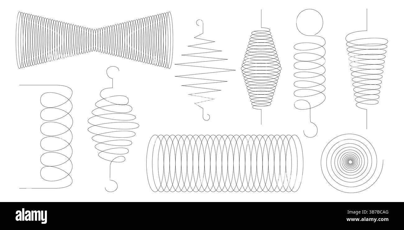 Abstract line icons with spring spiral and coil elements suitable for ...