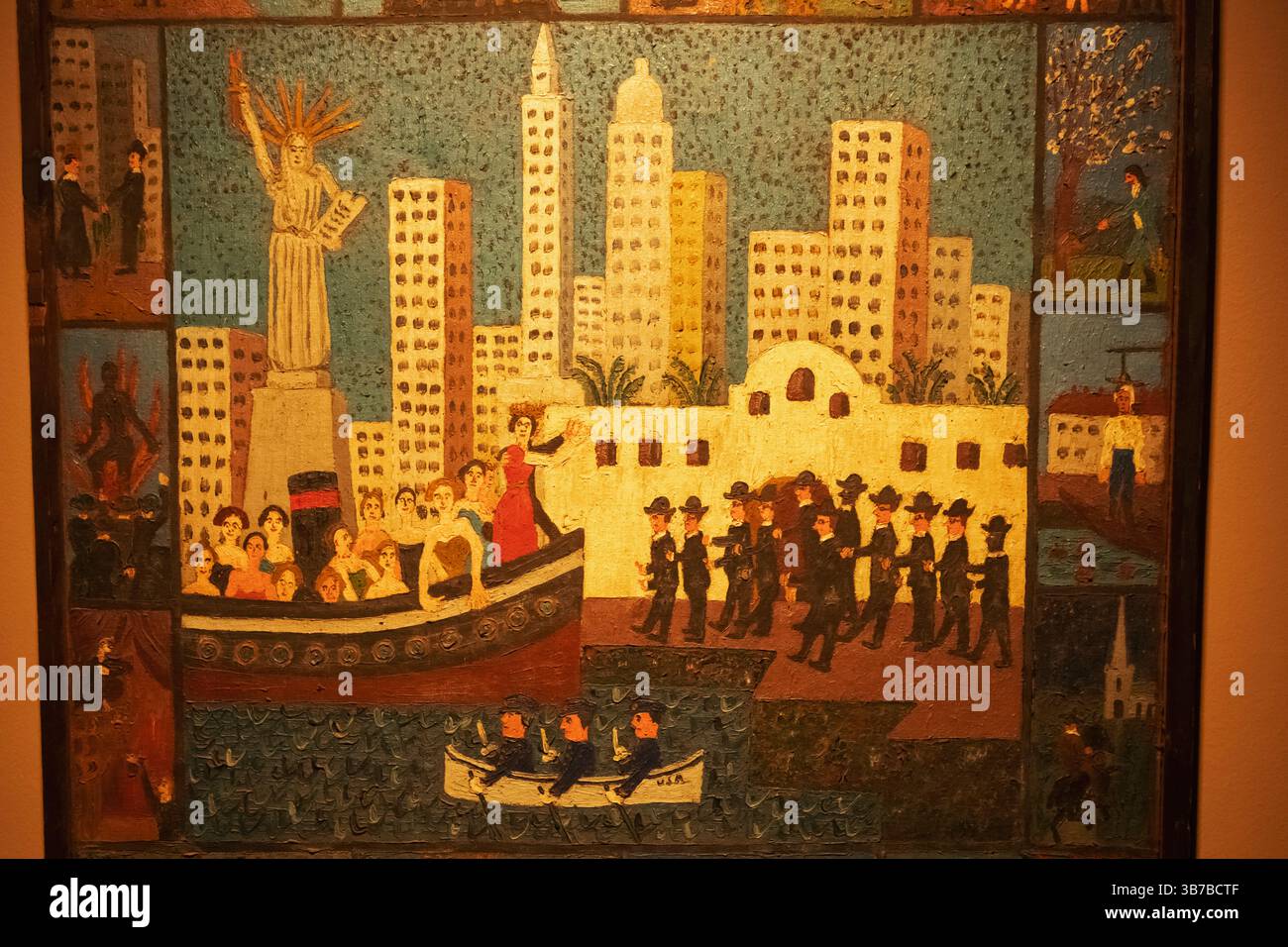 Painting titled "The Entry of Moral Turpitude into New York Harbour" by ...