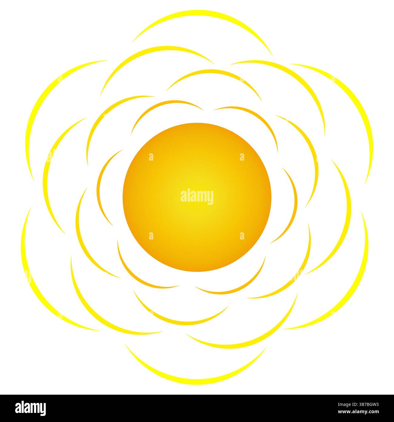 Cute illustration of a summer sun with golden rays in the shape of arcs ...