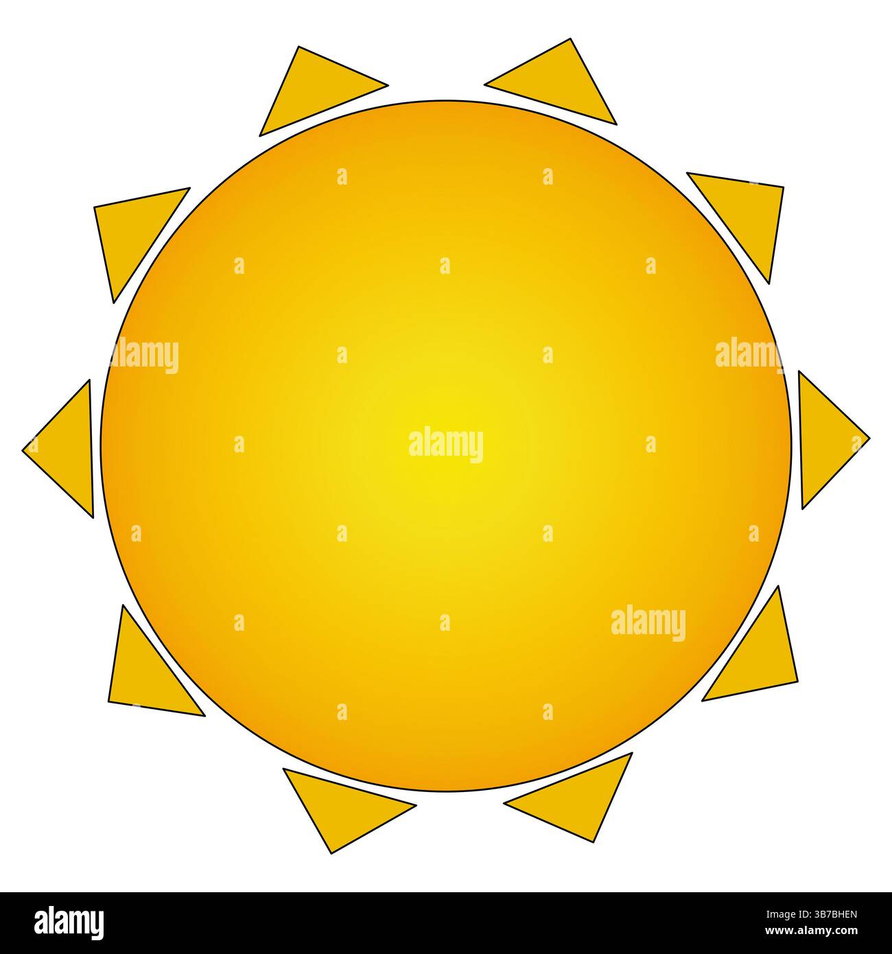 Illustration of bright warm summer sun with triangle shaped rays on ...