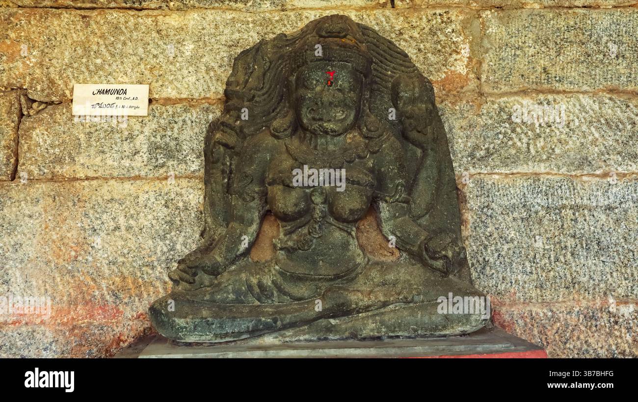 Ancient 10th-century sculpture of Goddess Chamunda in the campus of ...