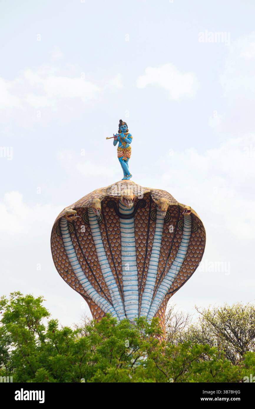 View of the Snake Temple depicting Lord Krishna standing on Kaliya ...