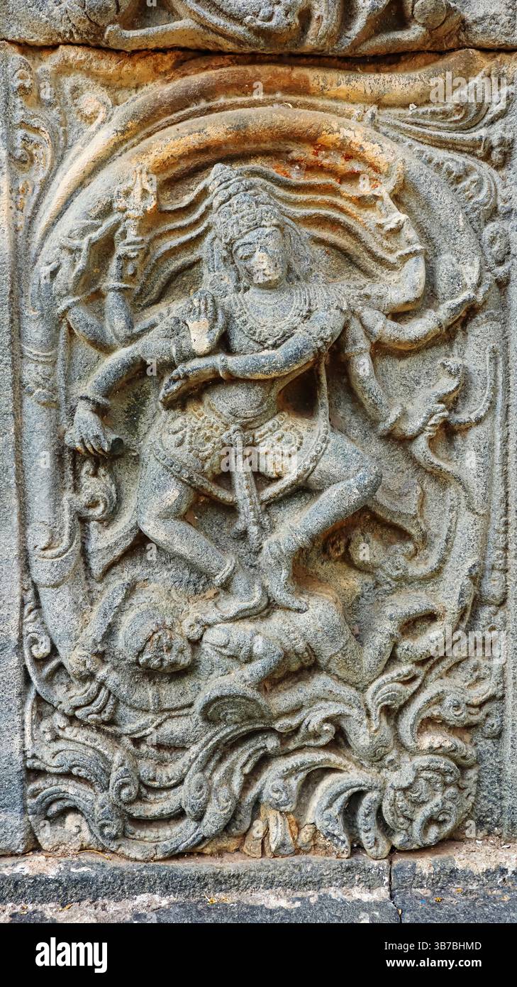 Carving of Lord Shiva performing Tandava on Shri Pachchala Someshwara ...