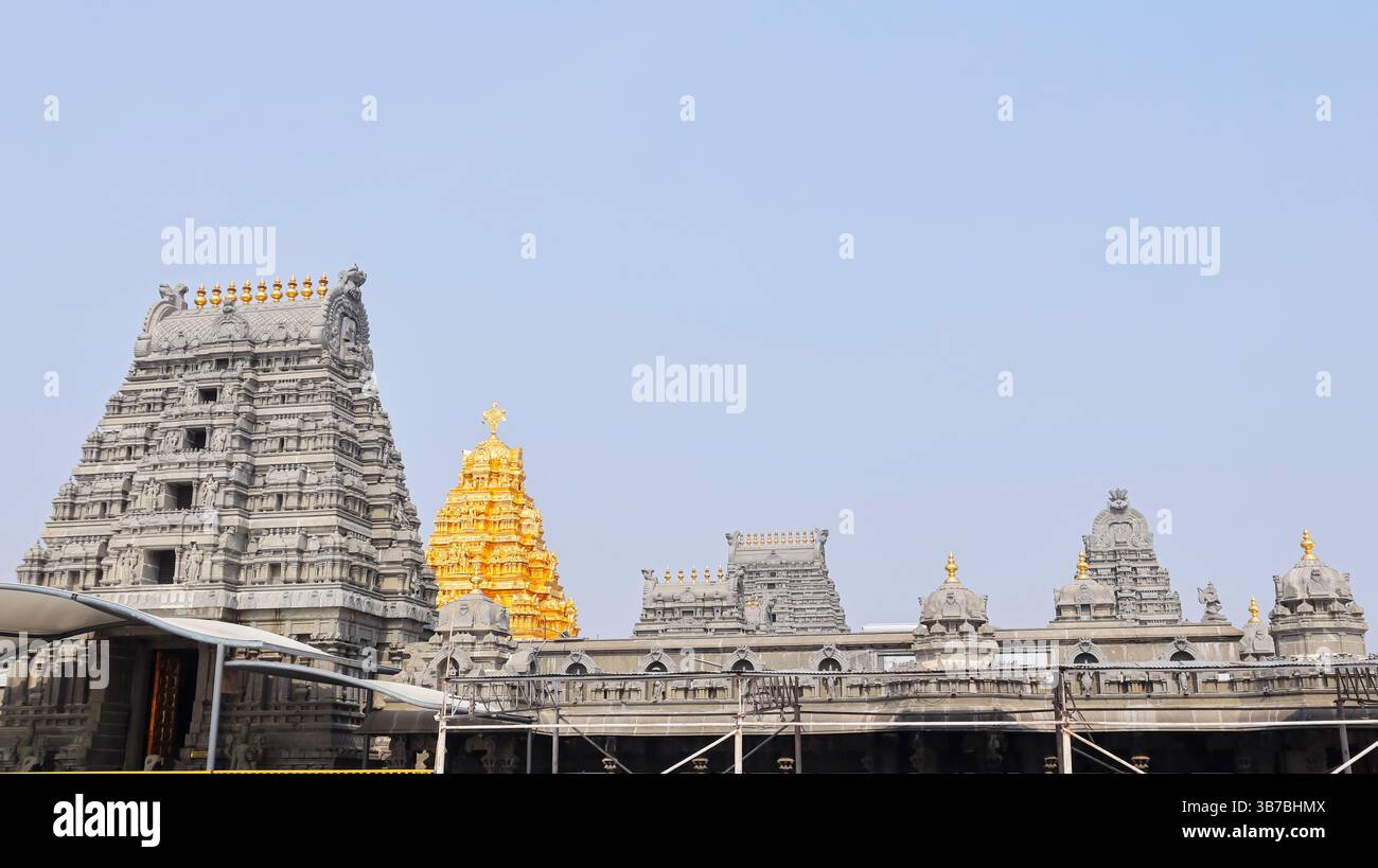 View of the gopuram of the newly built Lakshmi Narasimha Swamy ...
