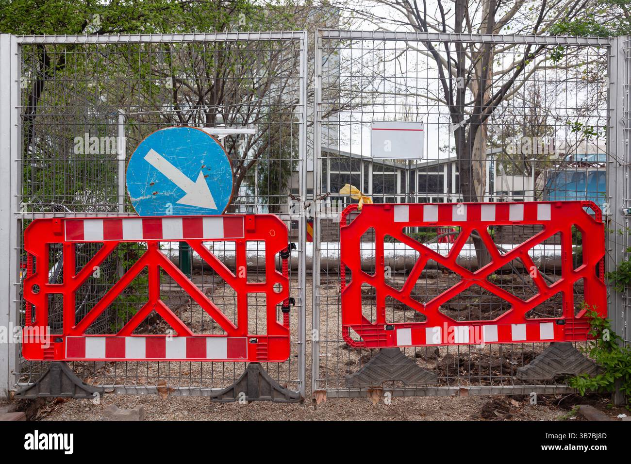 Closed fenced area where repair and construction work is being carried ...