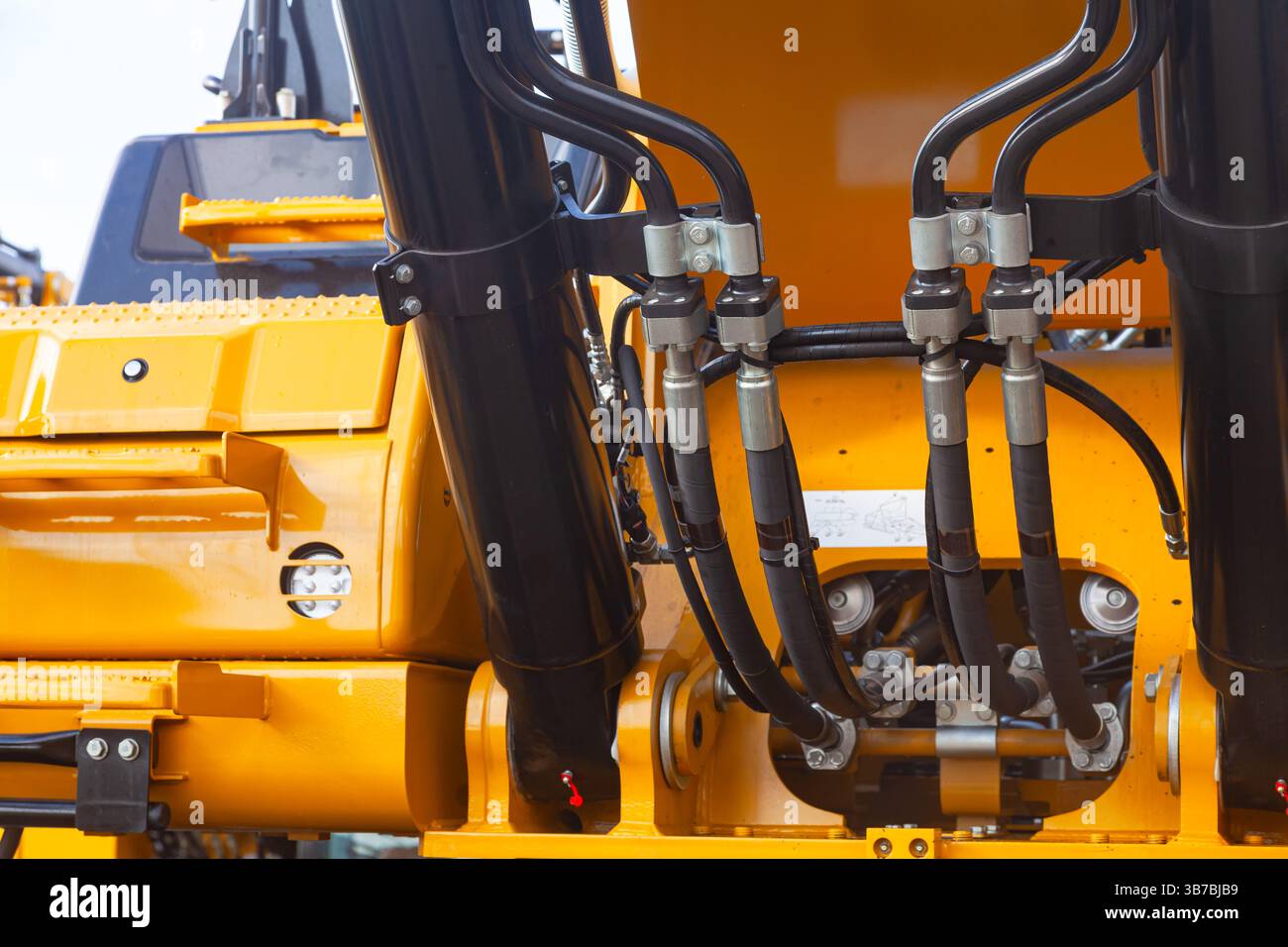 Hydraulic mechanisms of heavy loading equipment, close-up Stock Photo ...