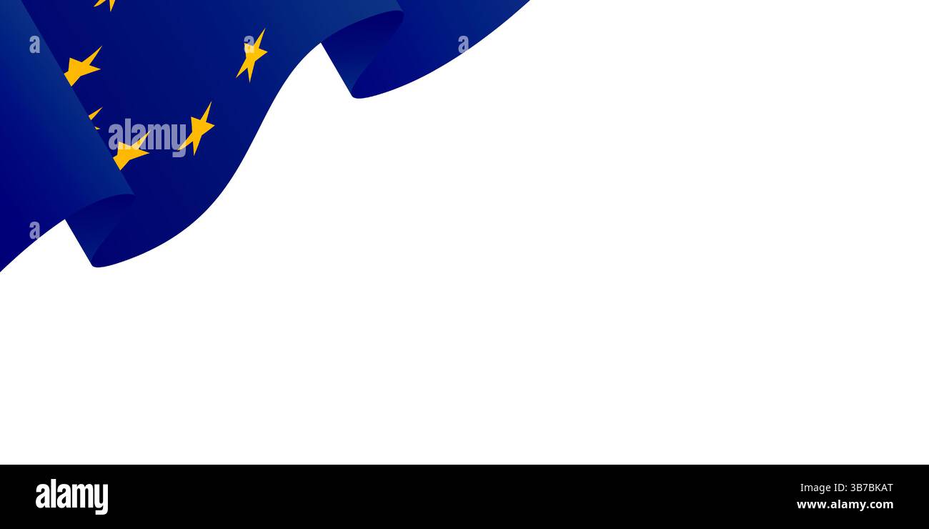 European Union flag. Curved blue background with yellow stars ...