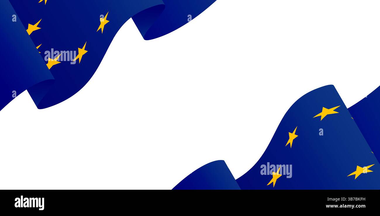 Wavy blue European Union flag with yellow stars on white background ...