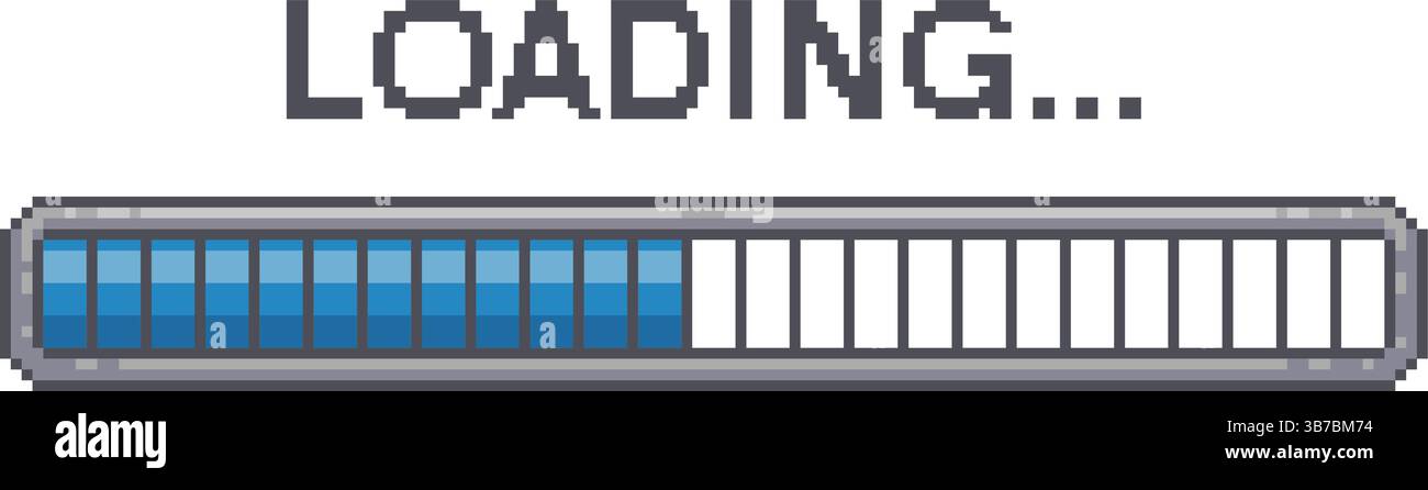 Pixel loading bar. Retro 8 bit game interface. Download progress status ...