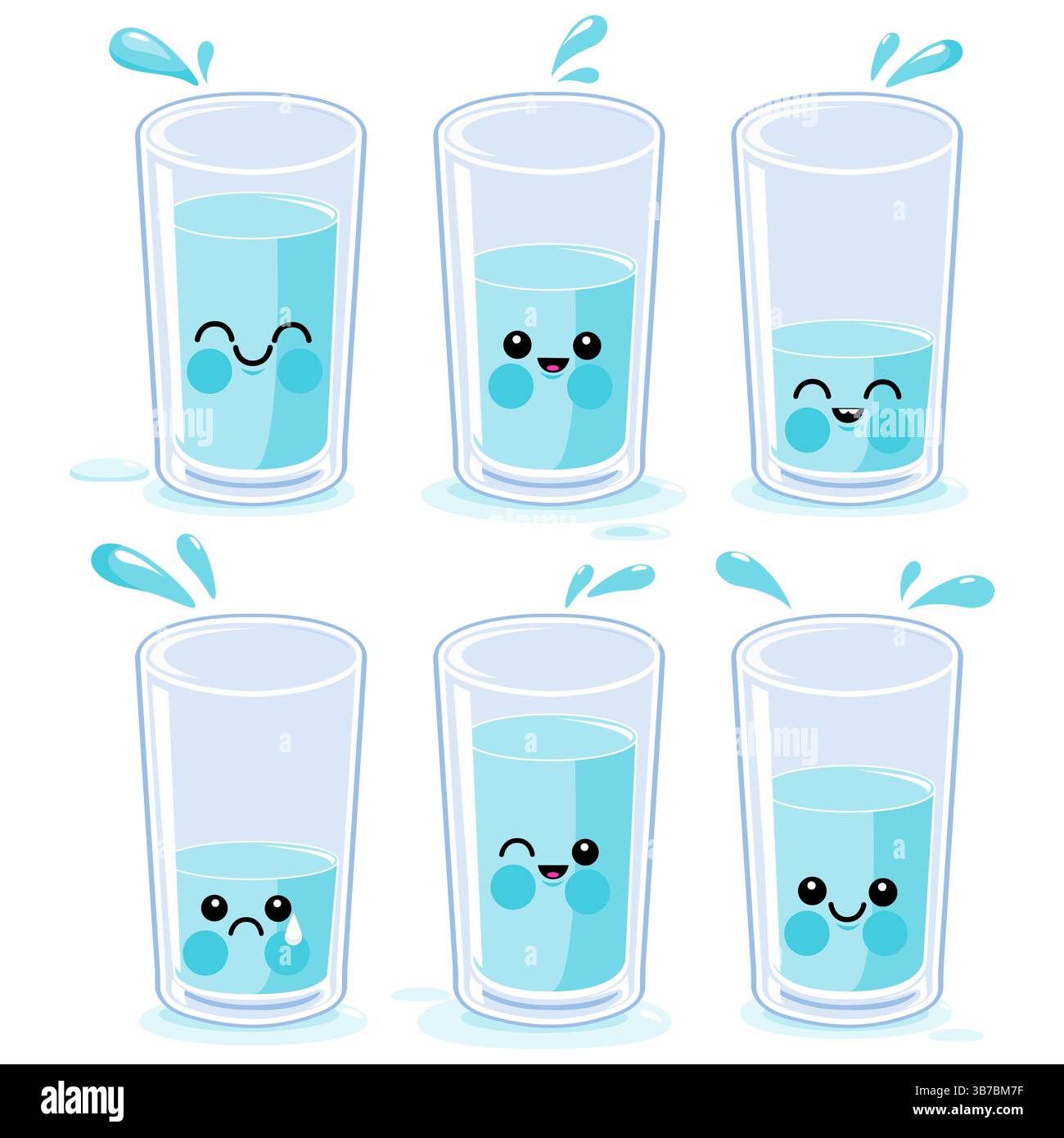 Collection of half full and half empty cartoon glasses of water ...