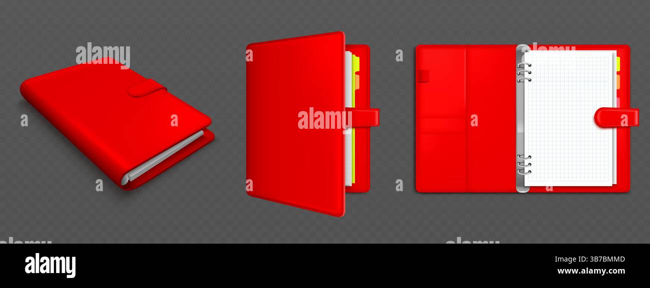 Red binder folder with organizer set - closed leather notebook, open ...