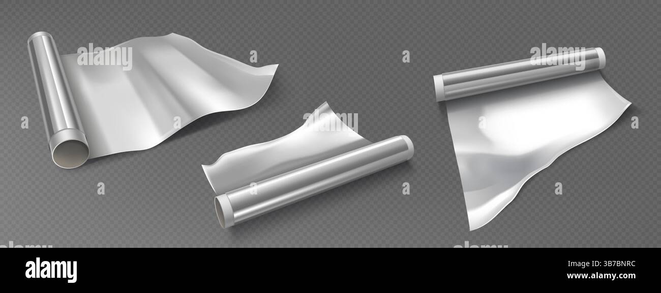 Aluminium foil roll silvery shiny sheets - thin pliable metal material ...