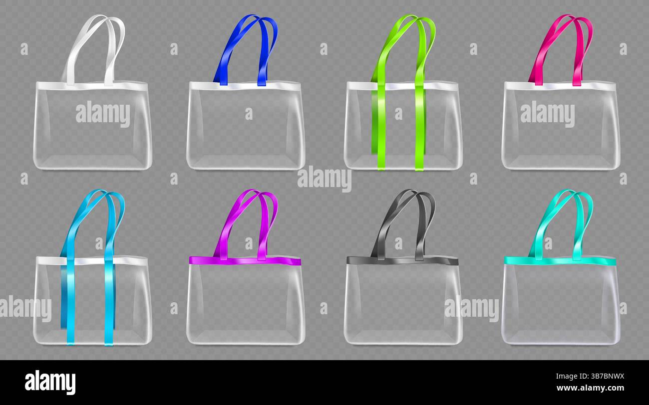 Transparent tote bags set with handles in various colors - white ...