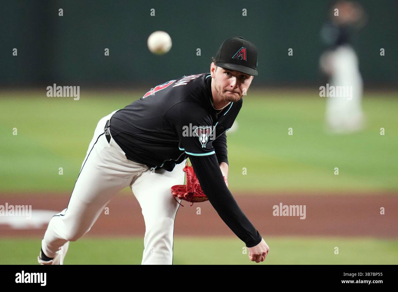 Arizona Diamondbacks pitcher Ryne Nelson warms up prior to a baseball game against the New York ...