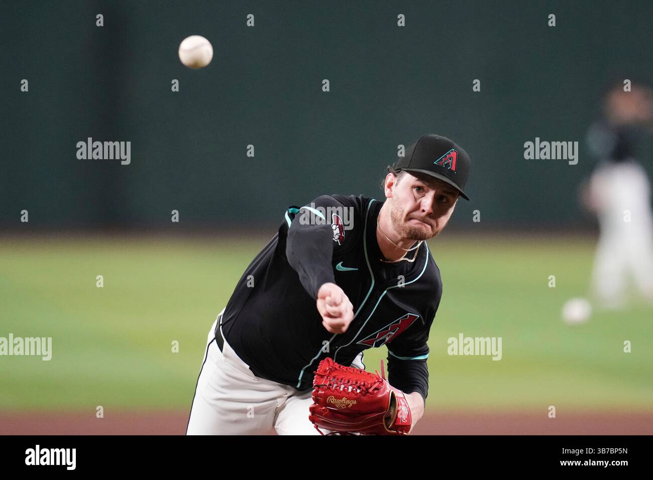 Arizona Diamondbacks pitcher Ryne Nelson warms up prior to a baseball game against the New York ...