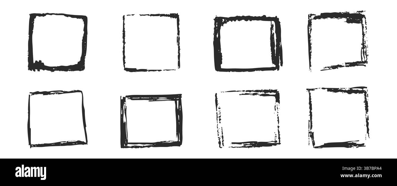 Grunge rectangle frames with textured edges, paint brush ink graffiti ...