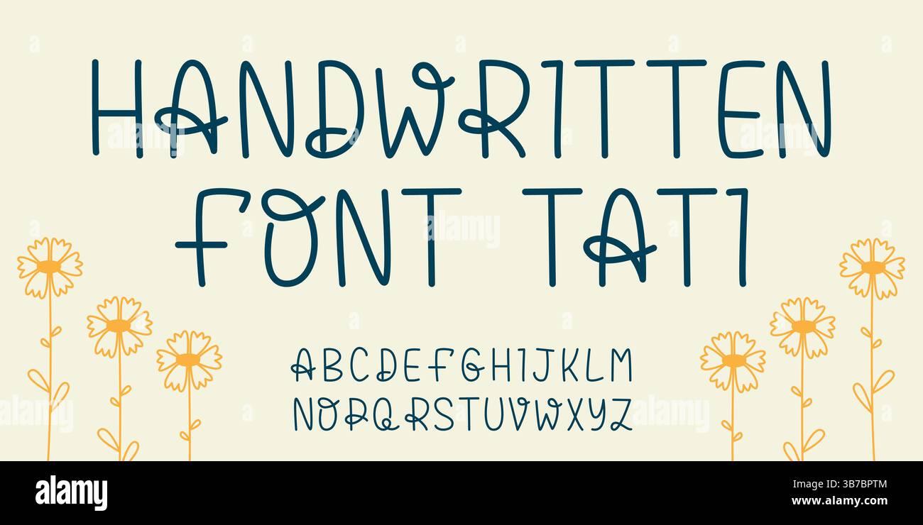 Simple handwritten font thin lines. Cute capital letters Latin. Doodle ...