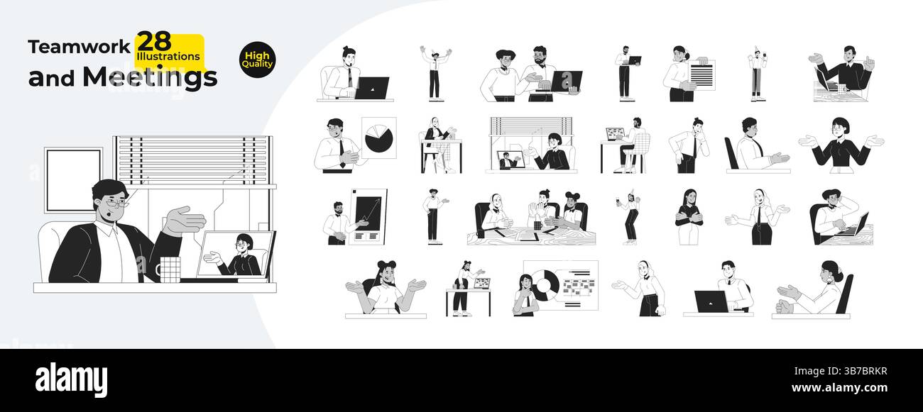 Corporate life outline illustrations mega bundle Stock Vector Image ...
