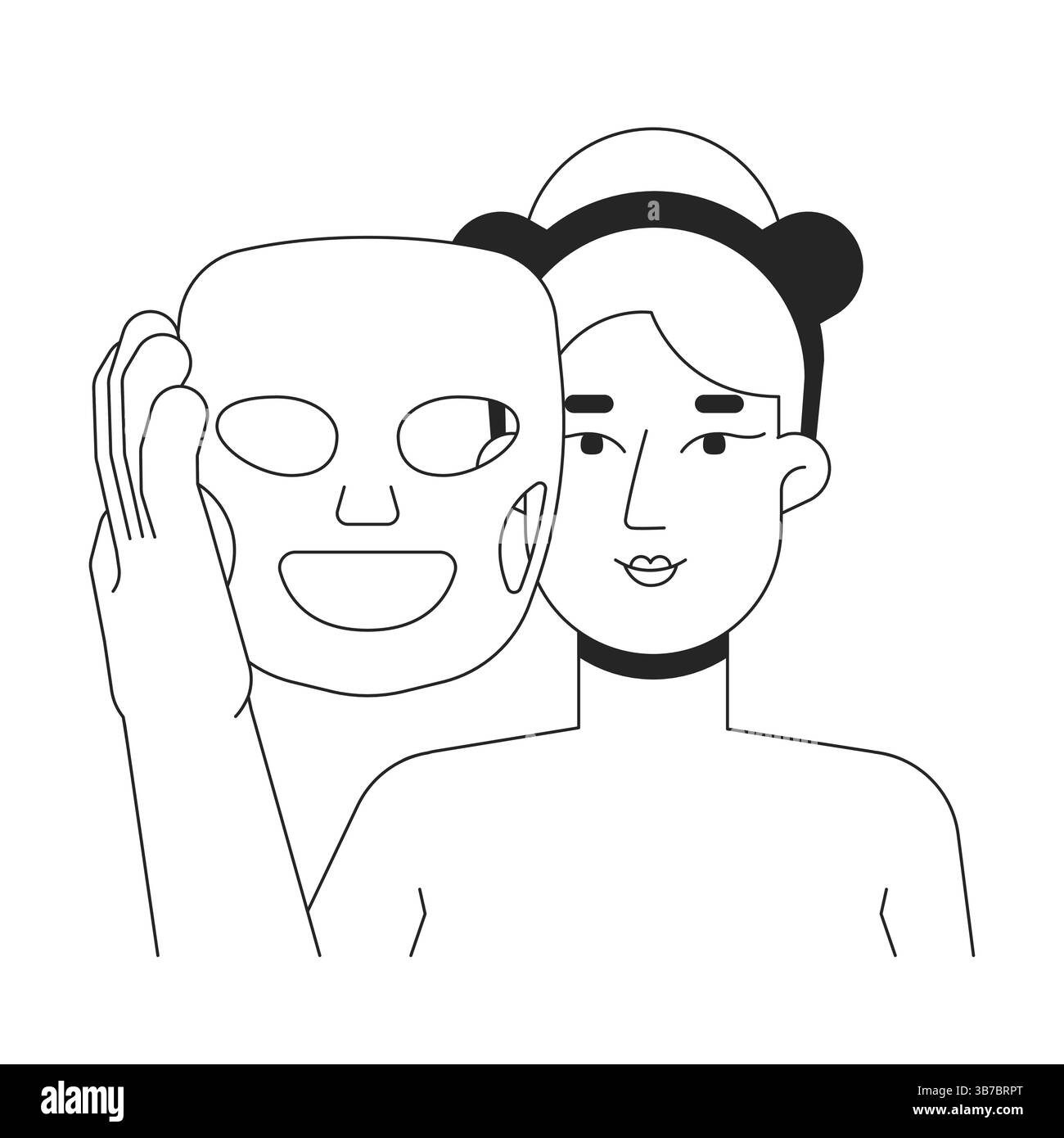 Blonde woman holding facial sheet mask outline illustration Stock ...