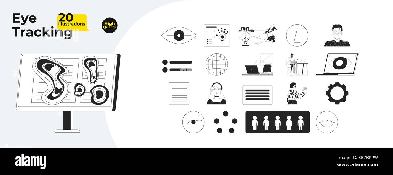 Eye tracking and user behavior analysis outline illustrations mega ...