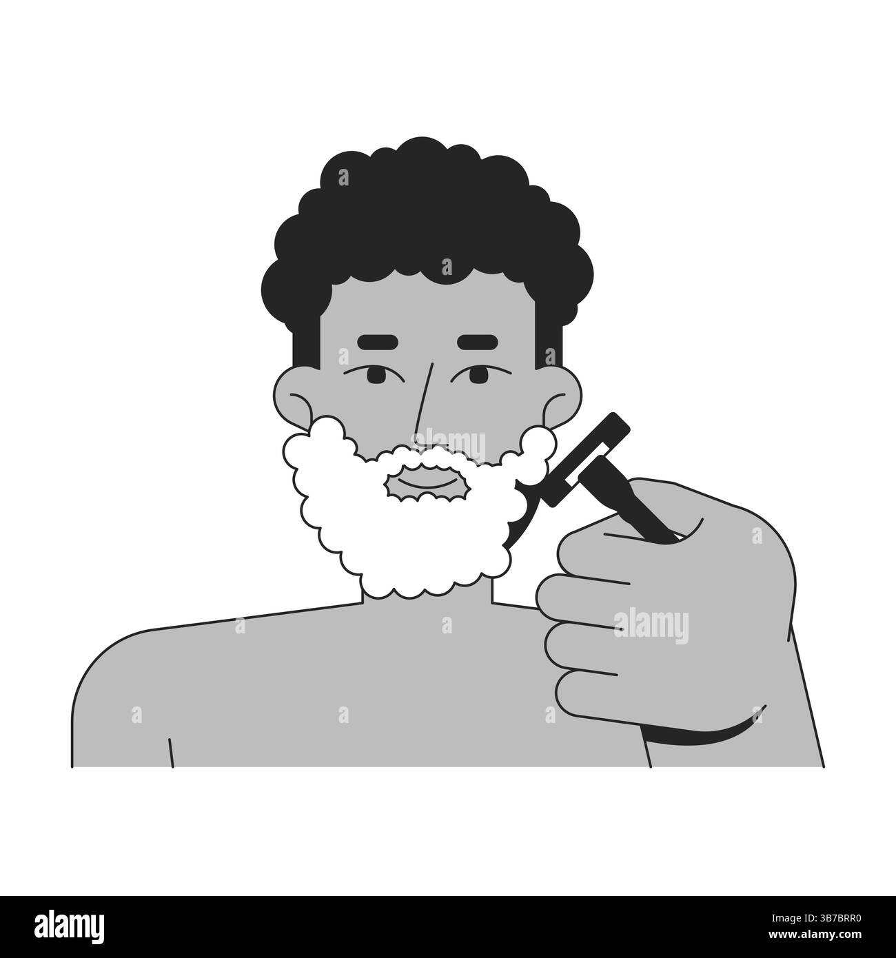 Black man using shaving cream and razor to groom beard outline ...