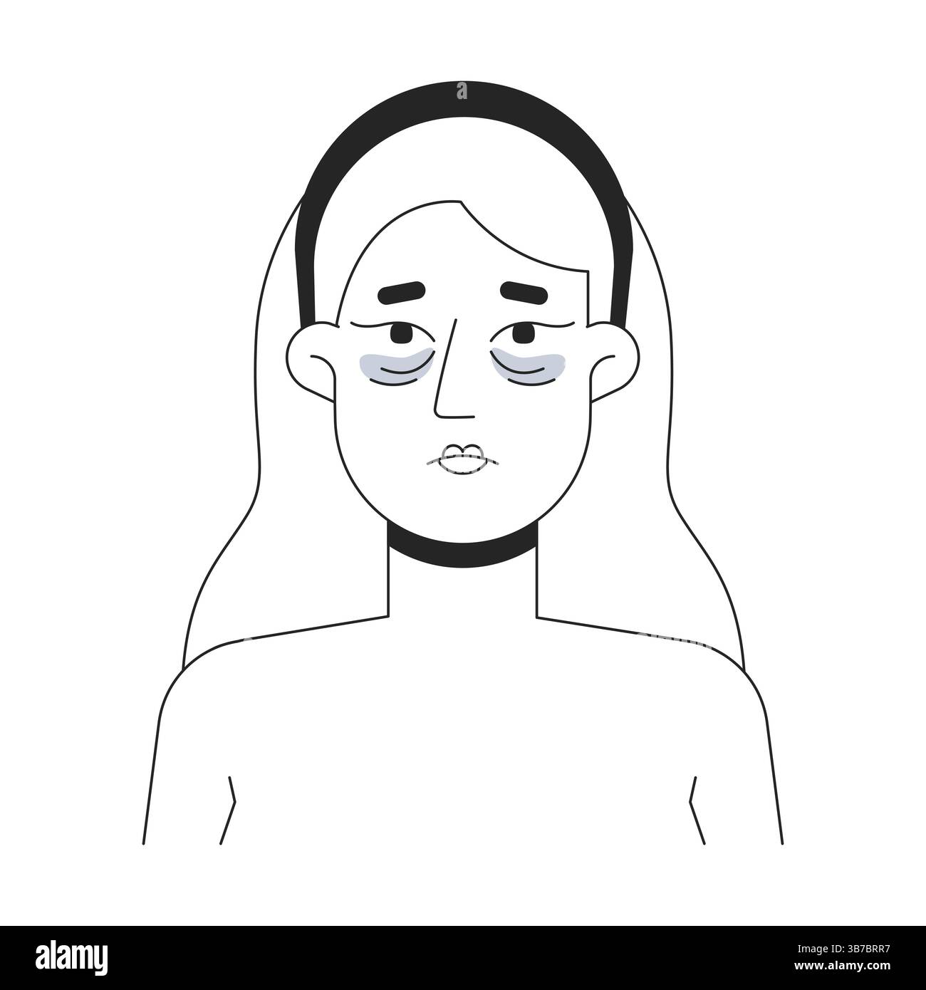 Blonde woman tired face with dark circles under eyes outline ...