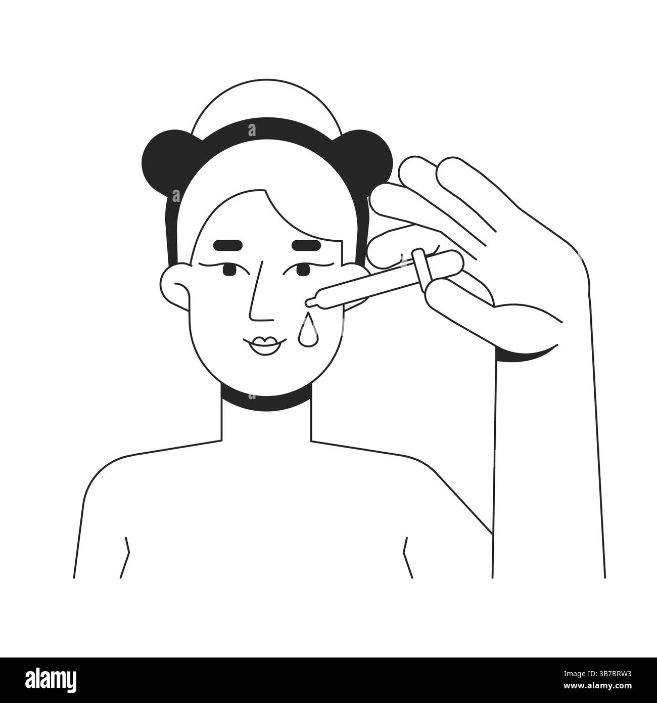 Blonde woman applying facial serum with dropper outline illustration ...