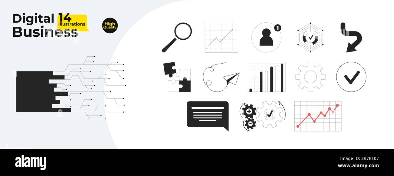 Digital business tools and process optimization outline illustrations ...