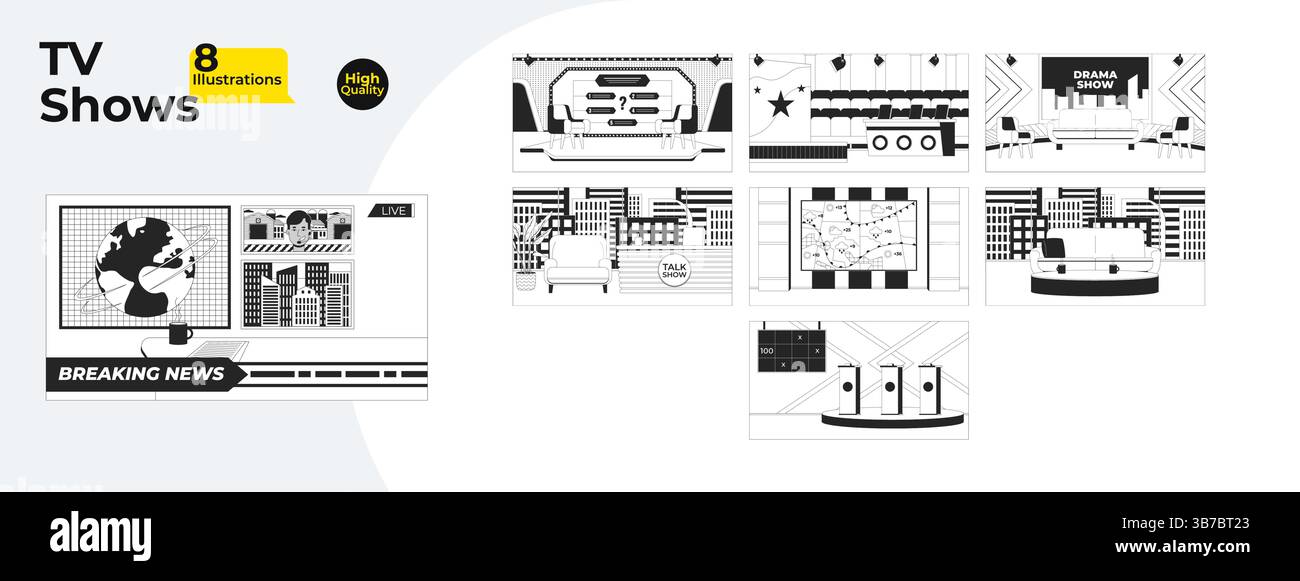 TV shows studio set outline illustrations mega bundle Stock Vector ...