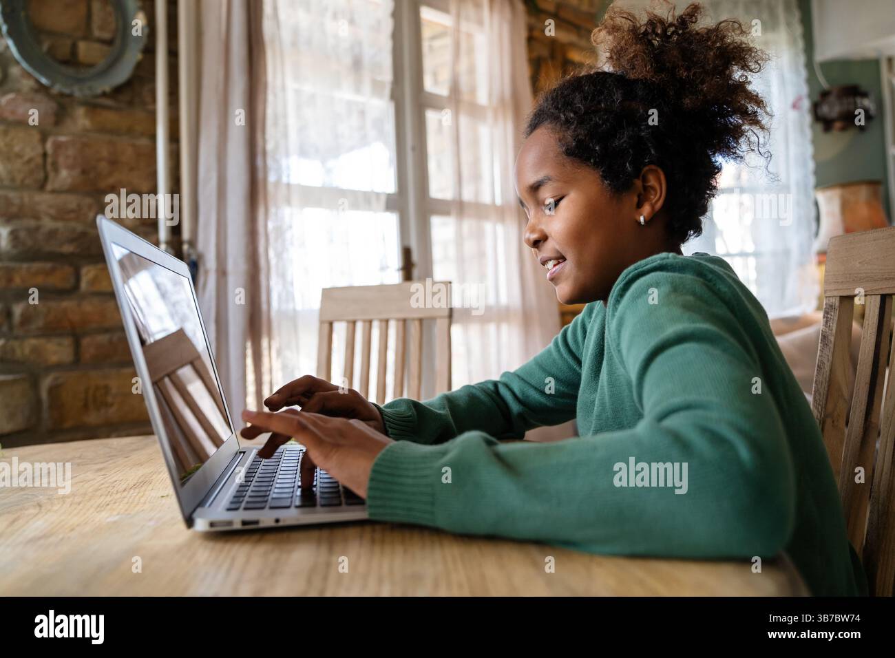 African girl student watching video course, distance e-learning ...
