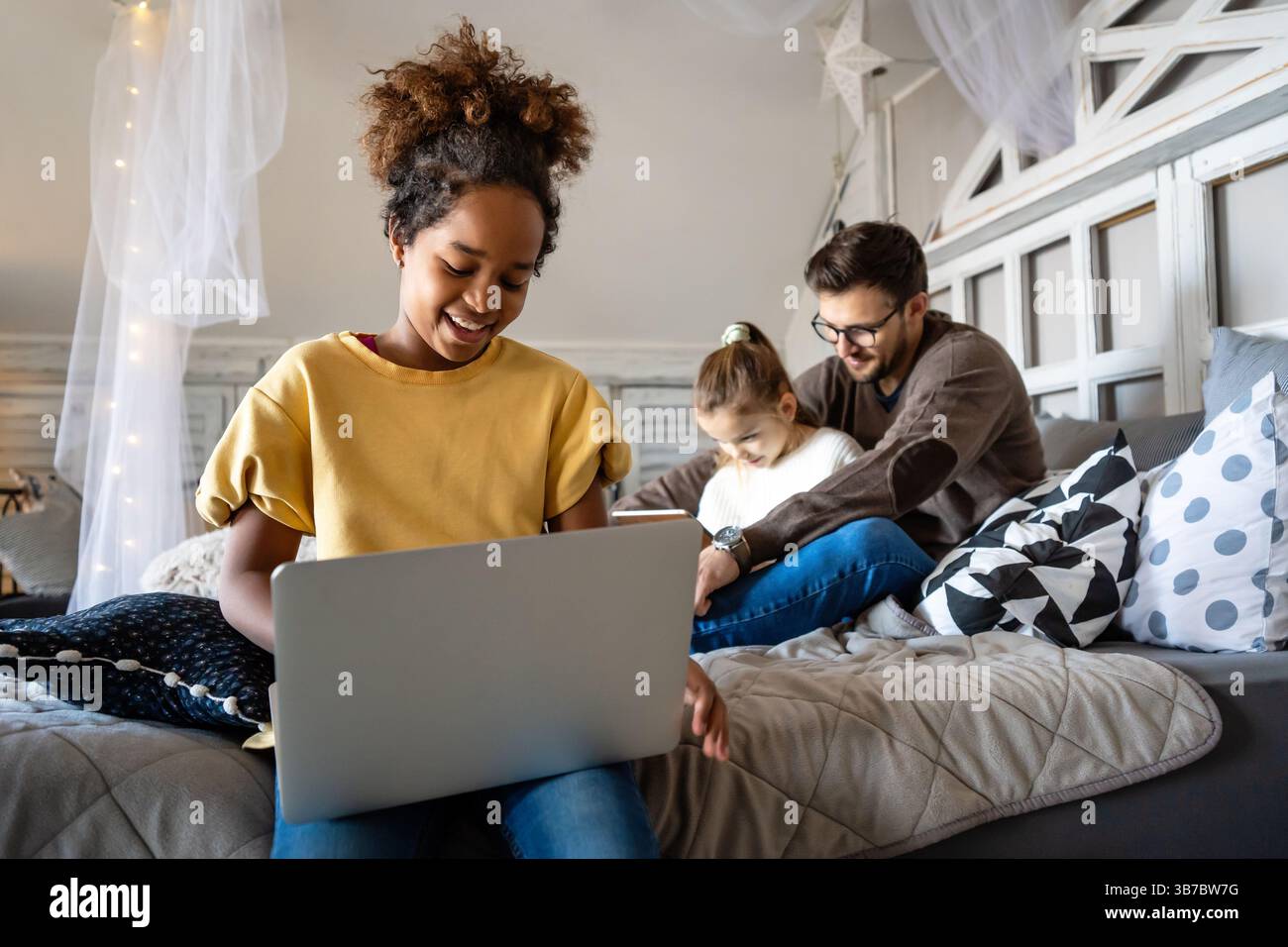 African american school pupil girl virtual distance learning online ...