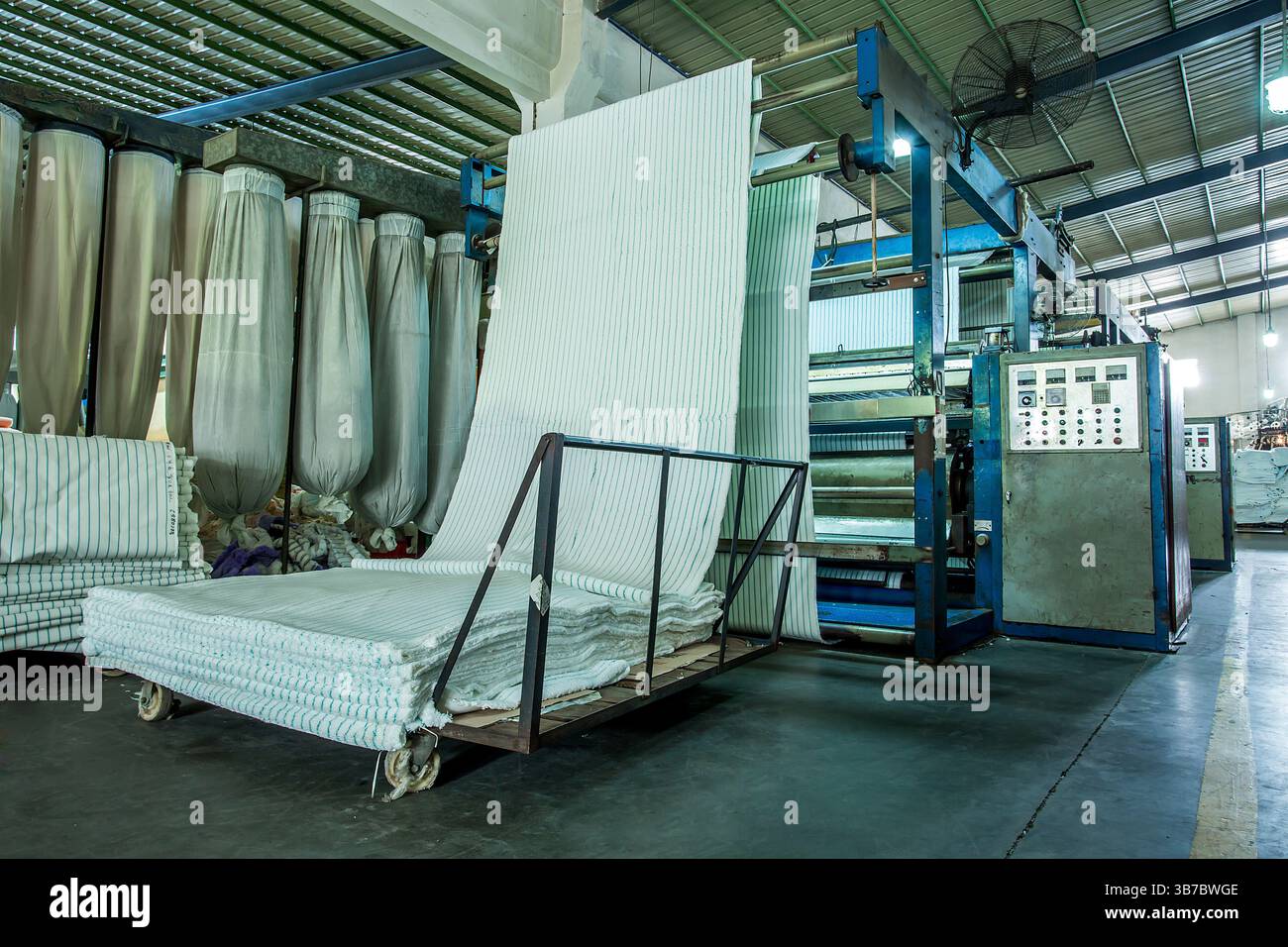 A production workshop actively manufacturing textile yarn Stock Photo ...