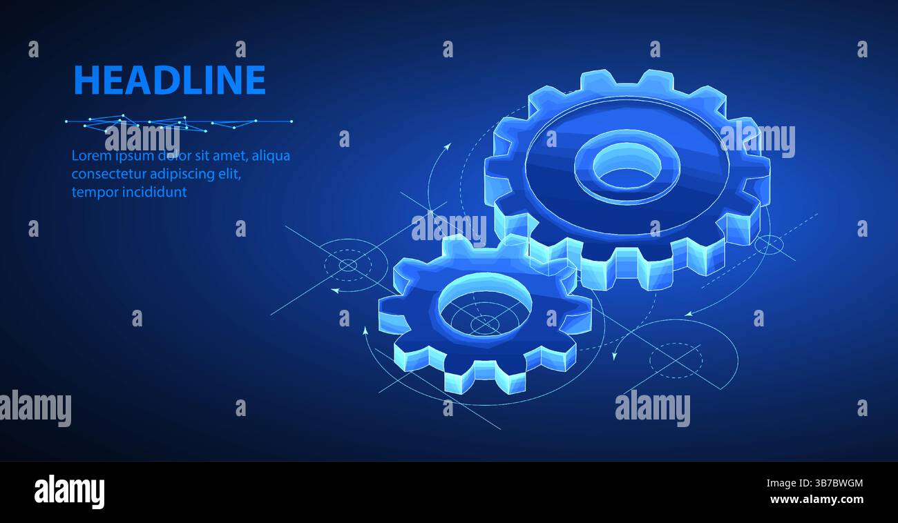 Two gears. Engineer blueprint, technology innovation, motor engine ...
