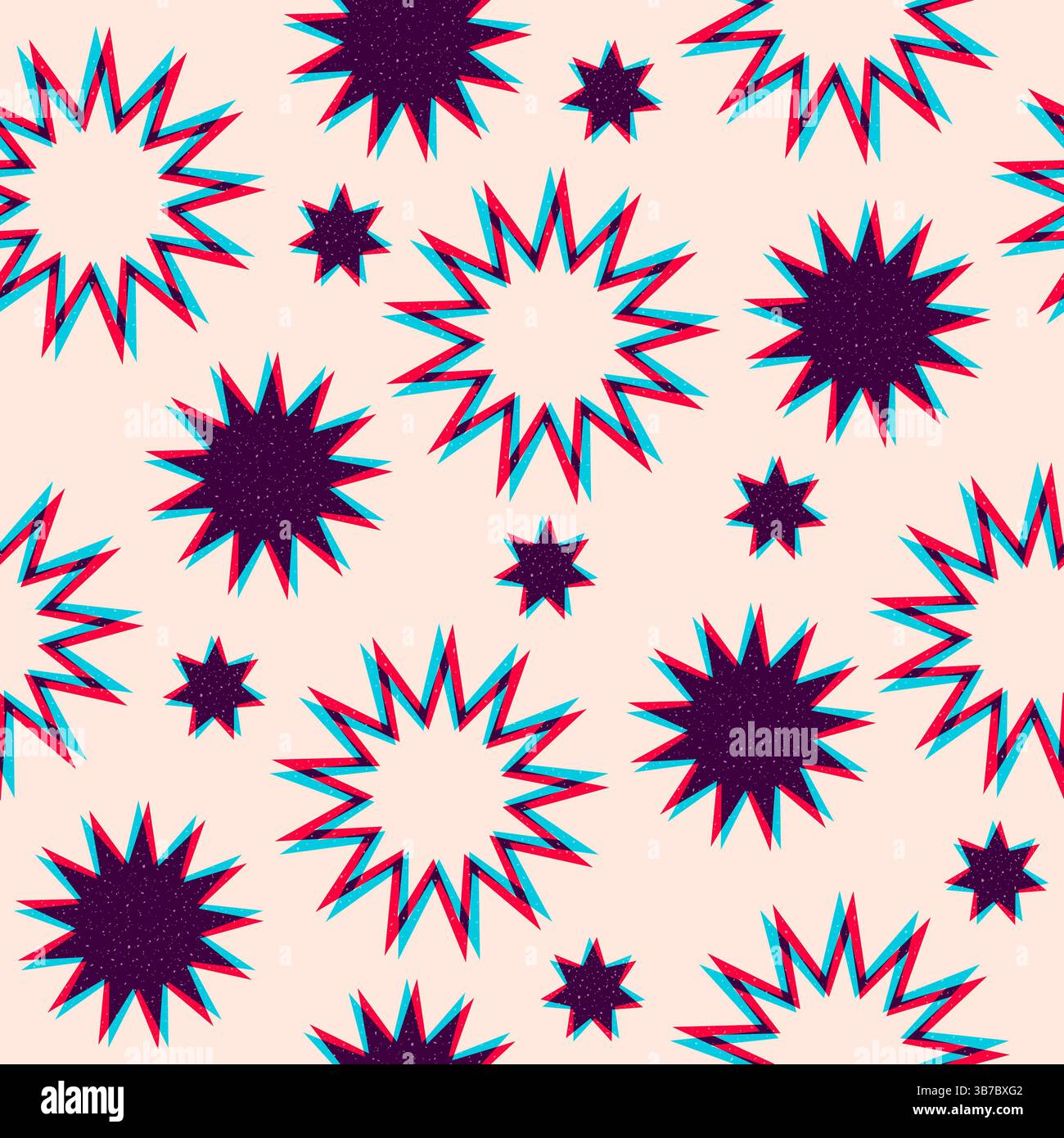 Seamless pattern with stars, retro risograph effect with overlapping ...
