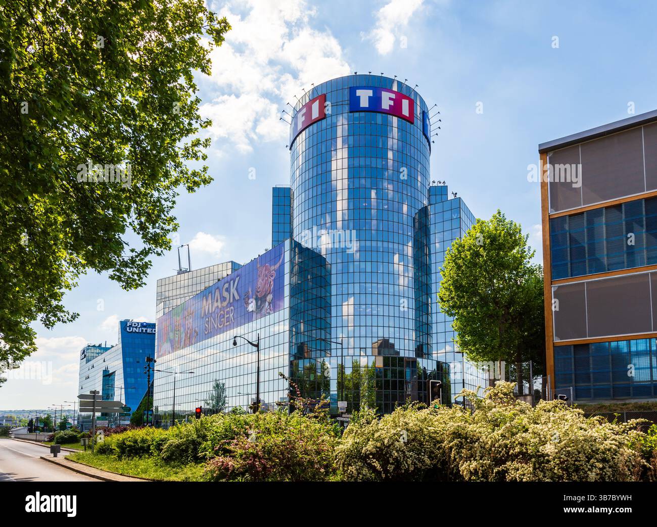 The TF1 tower in Boulogne-Billancourt, France, seat of the French ...