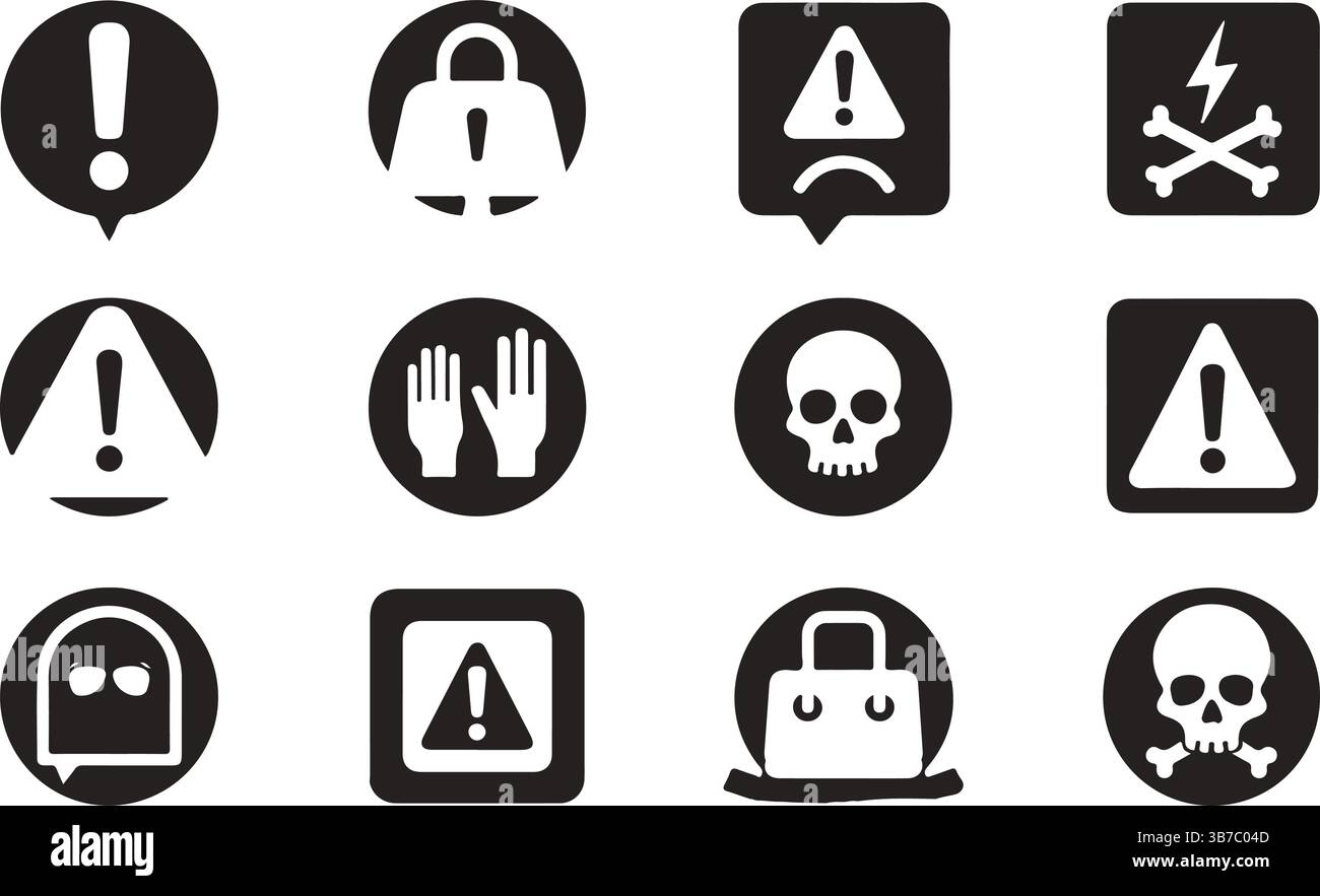 Warning and Alert Icons Set – Exclamation, Danger, Caution ...